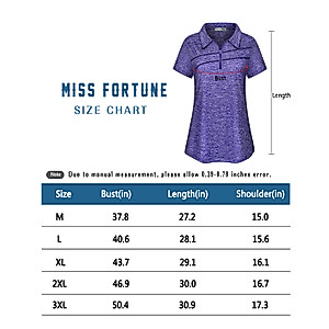 MISS FORTUNE Womens Plus Size Gym Shirts Running Golf Tops Workout Shirts, Quick Dry Sport Tops Short Sleeve Purple 2XL