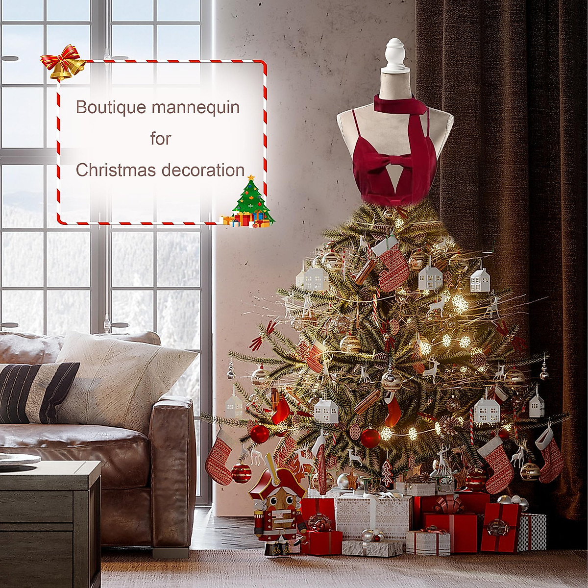 HOMBOUR Female Mannequin Torso Dress Form, Sewing Mannequin Body, Adjustable Manikin with Wooden Tripod Base Stand for Display Dressmaker Jewelry, Grey