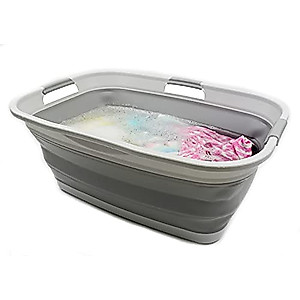 SAMMART 44L Collapsible Plastic Laundry Basket - Foldable Pop Up Storage Container / Organizer - Portable Washing Tub - Space Saving Hamper / Basket, Water Capacity: 35L (1, Grey), Size: 25.4 x 17.3 x 10.2 inches