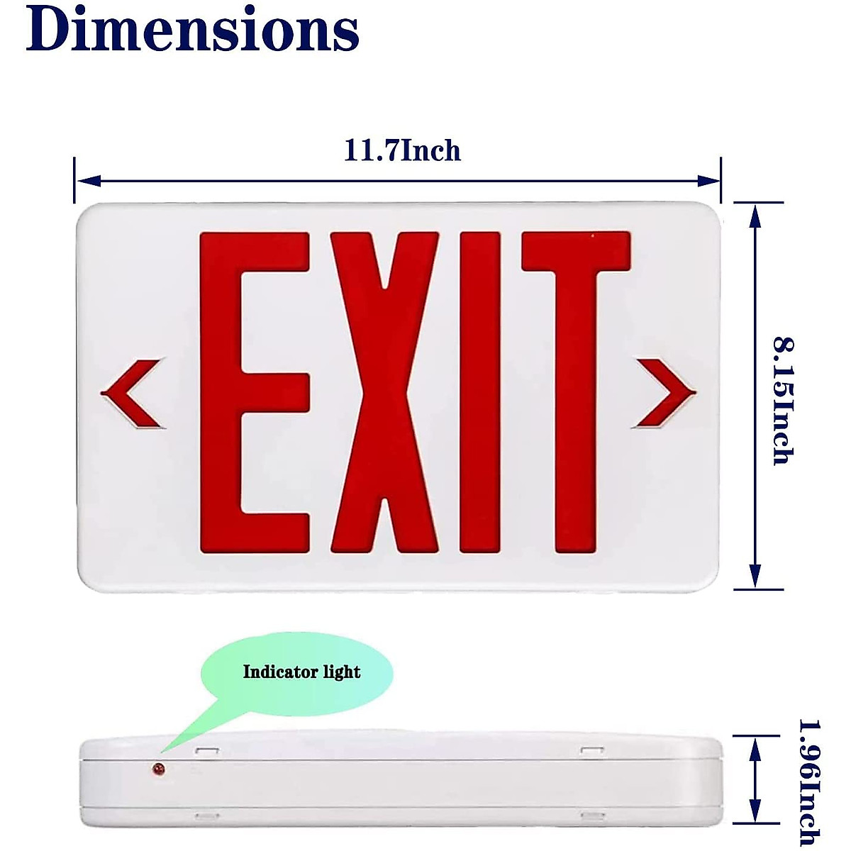 LED Exit Sign Emergency Light, Red Lettering with Battery Backup, LED Emergency Light for Commercial or Industrial Use, AC 120-277V, UL Listed, Rechargeable (4Pack)