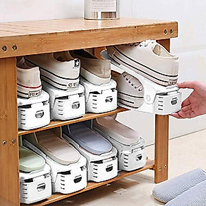 Set of 20 Adjustable Shoe Risers, Double Your Storage Space, 50% Space Saving Double Layer, Shoe Holder Rack Stacker Slots for Closet Shelf Organizer (Black)