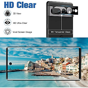 2 Pack for Google Pixel 7 Pro Screen Protector【2+2 Pack】2 Pack Tempered Glass Camera Lens Protector, Compatible Fingerprint, 3D Glass 9H Hardness Tempered Glass Screen Protector for Google Pixel 7 Pro 5g