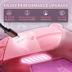 GAME'NIR CHERRY BLOSSOM PINK Wireless Switch Controller, Ergonomic Switch Pro Controller for Switch/Switch Lite/Switch OLED with Dual Motor, Gyro Axis, Turbo Function, 5 Level Vibration