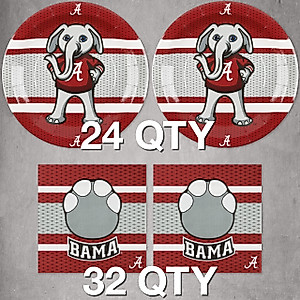 Havercamp University of Alabama Party for 24. Includes 24 Lg. Plates & 32 Luncheon Napkins. Party with Big Al! For Graduation, Tailgate, Birthday, or any Roll Tide Event