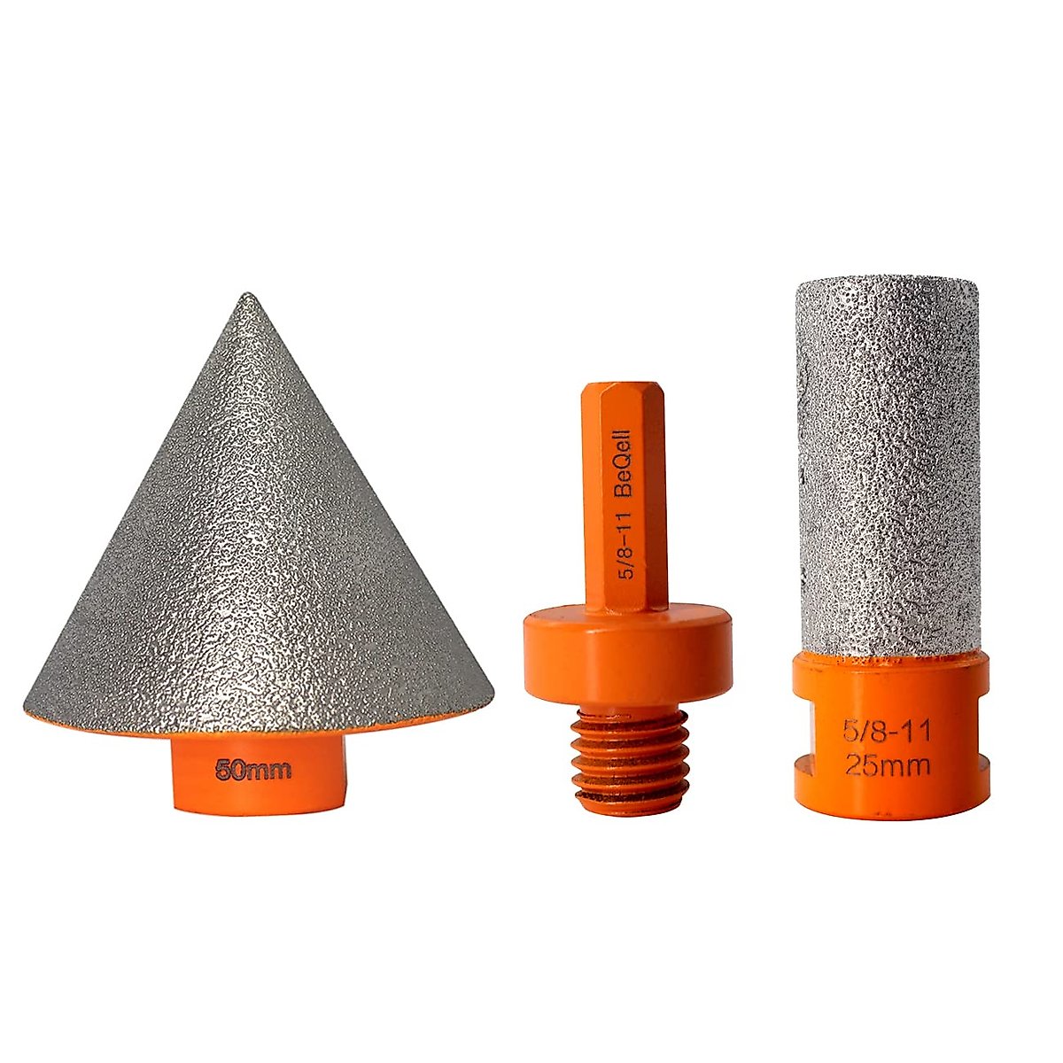3Pcs 2" Diamond Beveling Chamfer Bits Tile Cone with 5/8-11 Thread Adapter 1" Diamond Finger Milling Bits for Existing Holes Enlarging Trimming in Tile Marble Porcelain Granite Ceramic