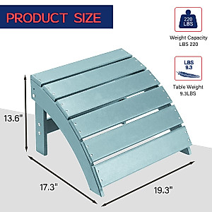 EROMMY HDPE Adirondack Ottoman, Outdoor Retractable Foot Rest for Adirondack Chairs, All Weather Foot Stool for Garden, Backyard, Lawn, Aruba Blue