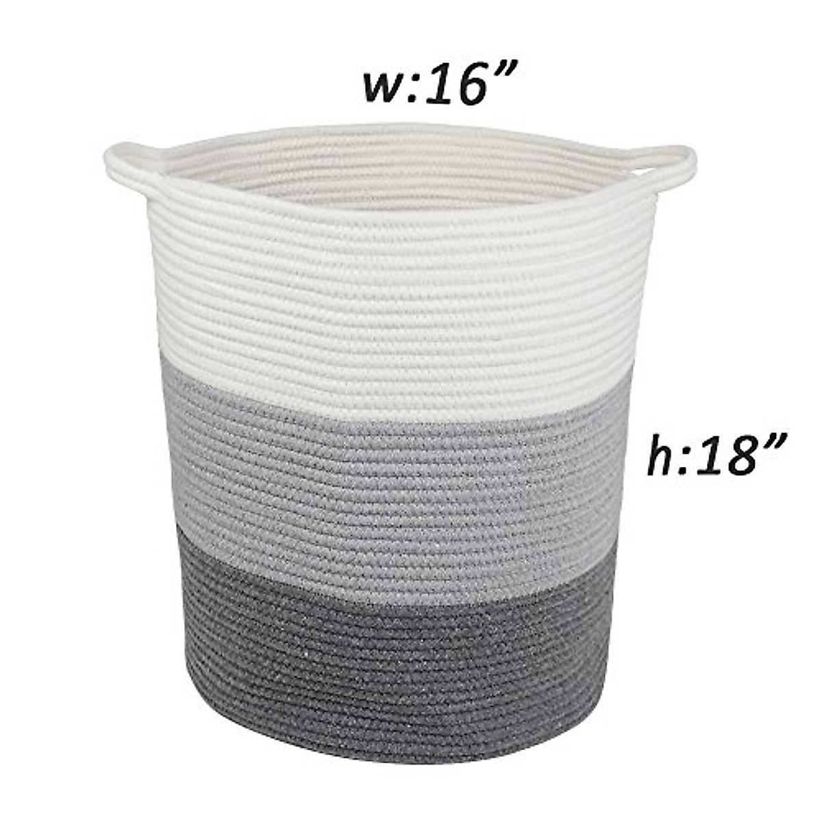 Orino 18"x16" Extra Large Storage Baskets with Handle-Cotton Rope Laundry Basket-Toy Storage Organizer-Soft Baby Kid Nursery Hamper Organizer-Tall Woven Basket Toy Storage Bin(Black+Grey+Beige)