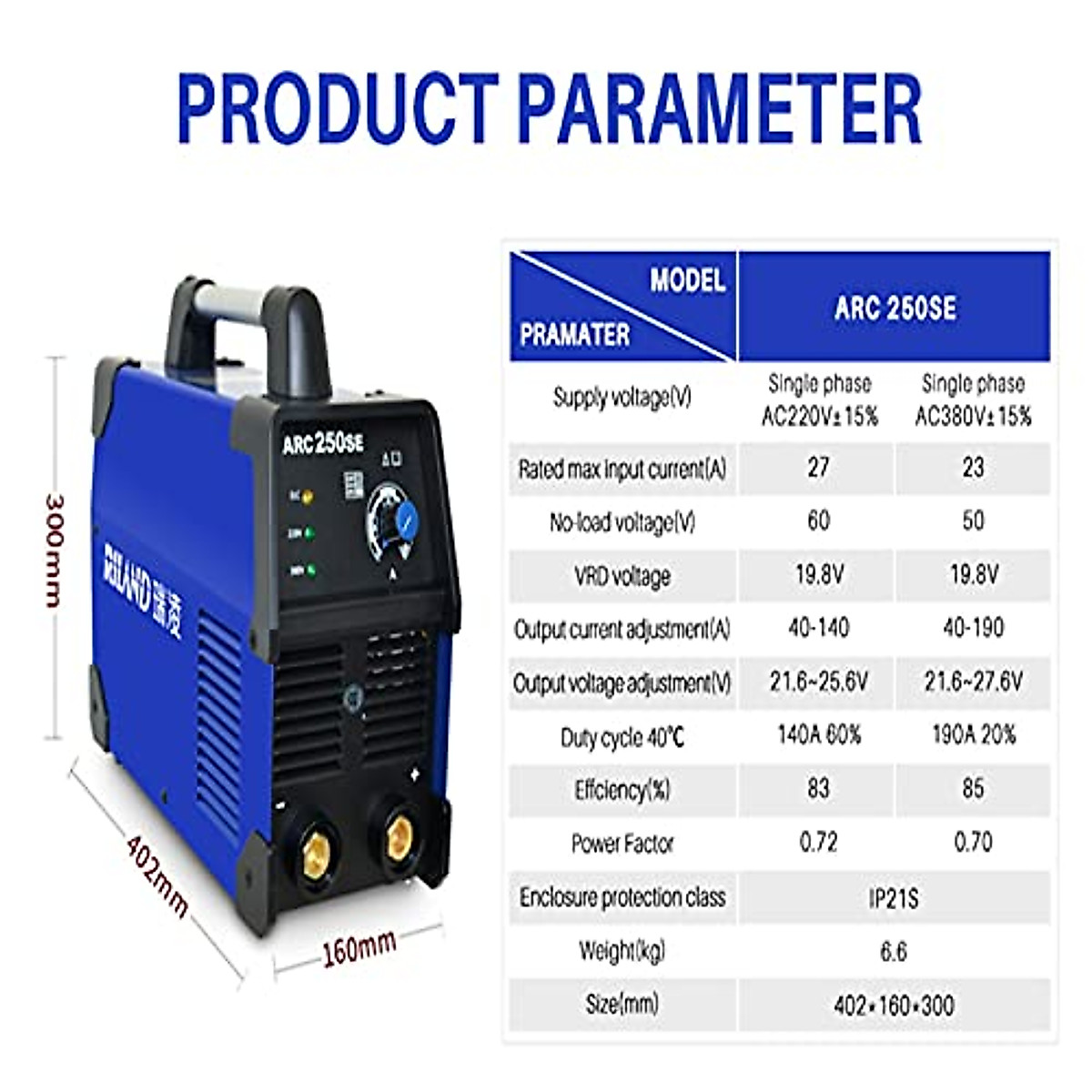 ARC 250SE Portable ARC MMA Welding Machine Welding Inverter Double Single Phase Welder