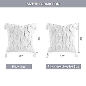 Faux Fur Wool Pillow Covers 18 x 18 Inch, 2 Pack Rhombus Pattern Throw Pillow Covers Pillow Shams with Tassels Decorative, Home Decorative Square Pillowcase Cushion Cover for Couch Sofa Bedroom