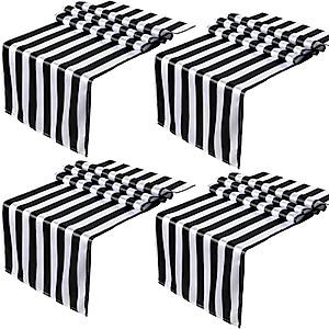 Tatuo Black and White Striped Table Runner Polyester Table Decor Elegant Classic Tablecloth Machine Washable for Christmas Indoor Outdoor Events Family Dinner Banquet(4 Pieces,12 x 72 Inch)