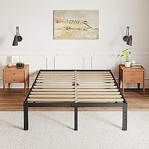 Breezehome King Size Bed Frame with Wide Wood Slats / 14 Inch High Heavy Duty Metal Mattress Foundation/Noise-Free Platform/No Box Spring Needed/Easy Assembly