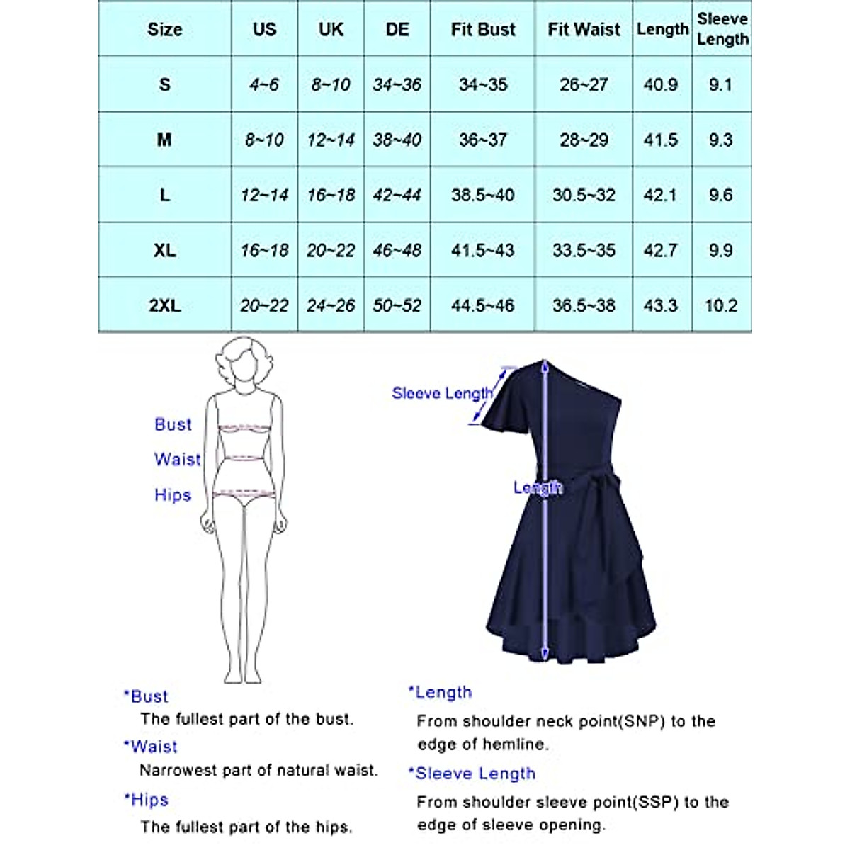 GRACE KARIN Women's One Shoulder Dress Flared Short Sleeve A-Line Cocktail Short Dress for Wedding Guest Teal Blue M