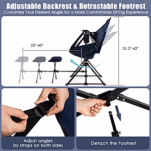 Tangkula Set of 2 Hammock Camping Chair, Portable Camp Chair with Retractable Footrest, Adjustable Back, Headrest, Cup Holder & Carry Bag, Outdoor Folding Lawn Chair for Camping, Fishing, Hiking