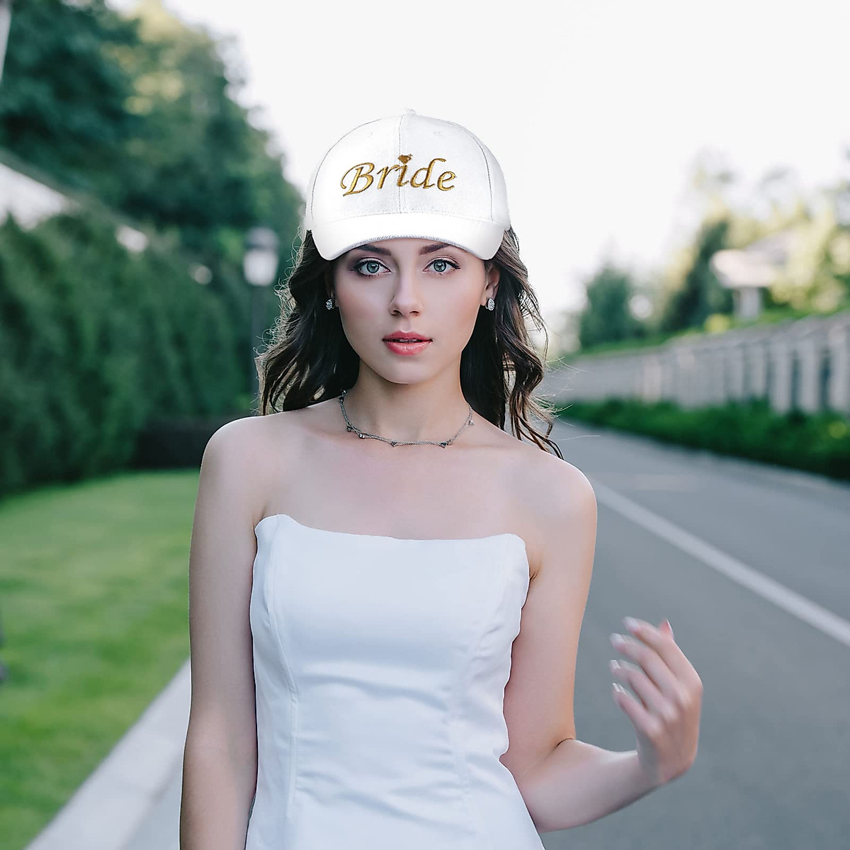 Bridal Baseball Cap Women's Lace Veil Adjustable Bride Hat Wedding Bridal Party Hat Gold Embroidered Ponytail Trucker Ponycap for Bachelorette Wedding Beach Ball Sports, White