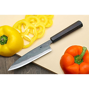 Yoshihiro Mizu Yaki Blue High Carbon Steel #1 Kurouchi Petty Japanese Utility Knife Shitan Handle (6'' (150mm) & No Saya)