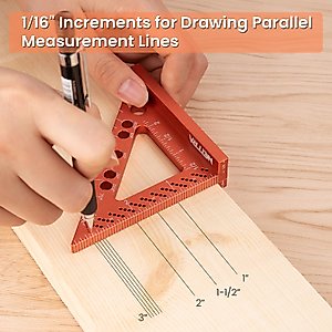 Neitra Small Square Ruler with Fixed Angle Pin, Accurate Compact Aluminum Alloy Mini Squares with Laser Etched Markings, Includes a Mechanical Pencil for Carpenter Woodworking Furniture Projects