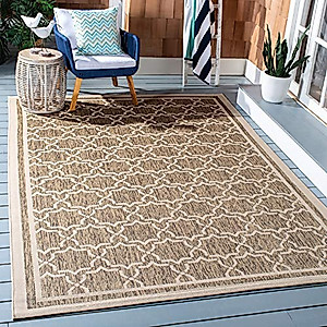 SAFAVIEH Courtyard Collection 8' x 11' Brown/Bone CY6916 Indoor/ Outdoor Patio Backyard Mudroom Area-Rug