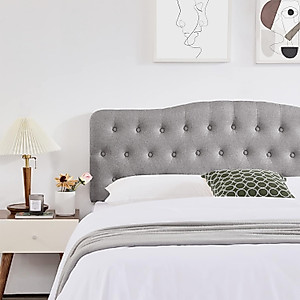 Iroomy Upholstered Queen Headboard, Button Diamond Tufted Headboard with Adjustable Height and Solid Wood Leg, Linen Fabric Padded Headboard for Queen Size Bed, Mordern Head Board, Grey