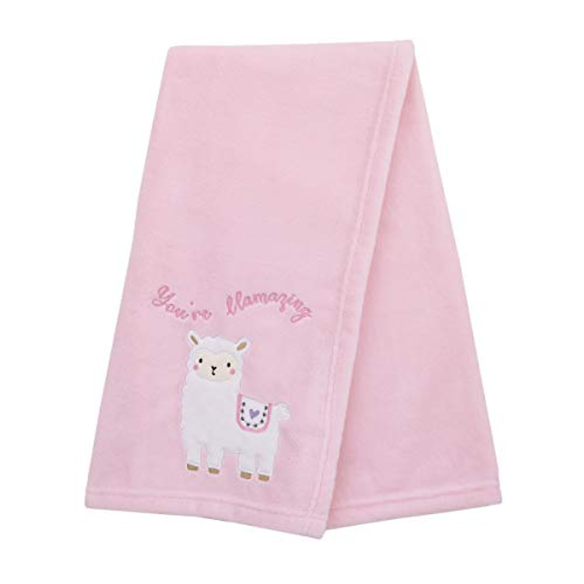 NoJo Little Love Sweet Llama & Butterflies Super Soft Pink Baby Blanket with Applique & Embroidery, Pink, Ivory