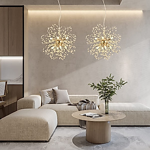 Isamacc Firework Crystal Chandeliers, 8-Light Dandelion Gold Chandelier for Dining Room, Sputnik Small Chandeliers Light Fixture for Bedroom, Living Room, Kitchen, Restaurant