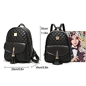 I IHAYNER Women's Simple Design Quilted Backpack Mini Backpack for Women 3 Pcs Leather Backpack Purse for Women Mini Backpack for Ladies Black
