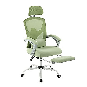 Sweetcrispy Swivel Rolling Padded Armrests Headrest, High Back Lumbar Pillow and Retractable Footrest Ergonomic Home Office, Height Adjustable Reclining Mesh Chair, Green