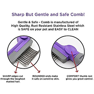 Hertzko Dematting Brush Comb - Safety Edges for Removing Dead, Matted & Knotted Fur from Cats & Dogs - Dog Detangler, Cat Brushes for Indoor Cats & Grooming Kit for Pet Hair Removal