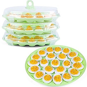 HANSGO 3PCS Deviled Egg Platter and Carrier With Lid - 66 Egg Slots for Parties and Home Kitchen