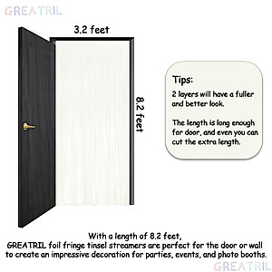 White Party Streamers Decoration - GREATRIL Foil Fringe Backdrop for Daisy Groovy Birthdays/Anniversary/Graduations/Bridal Shower/Cocktail/Prom/Gala - 3.2ft X 8.2ft - 2 Packs