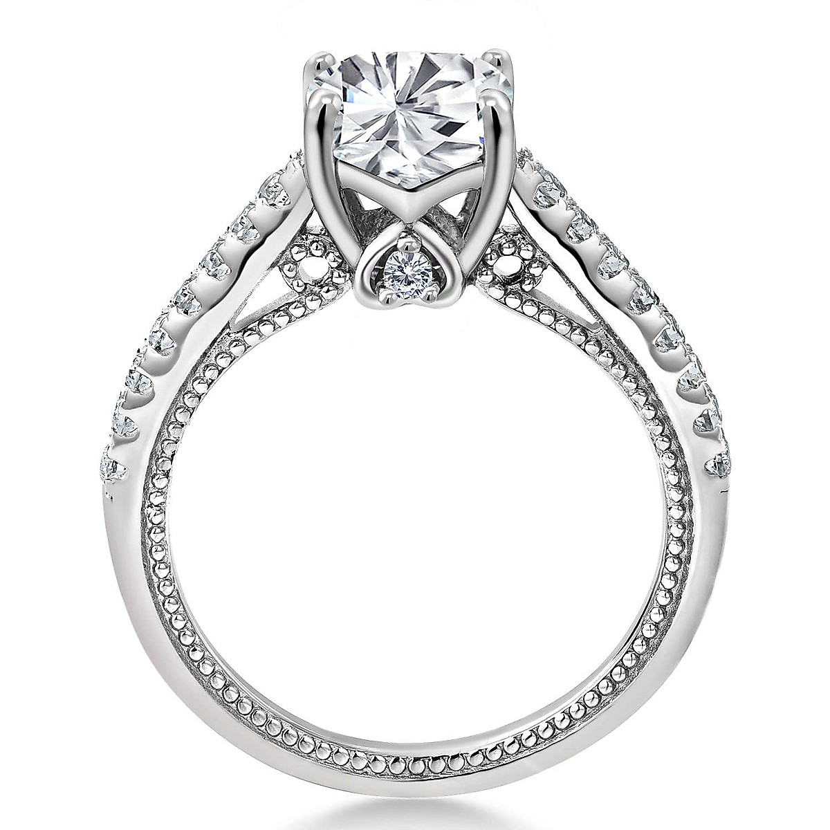 Gem Stone King 925 Sterling Silver Cushion 7MM Gemstone Birthstone and White Created Sapphire Engagement Ring | Wedding Engagement Anniversary Promise Ring For Women