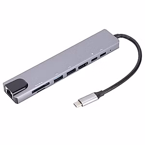 Multiport USB Hub, USB C Adapter 8 in 1 Wide Compatibility High Durability for Travel for Office for Home