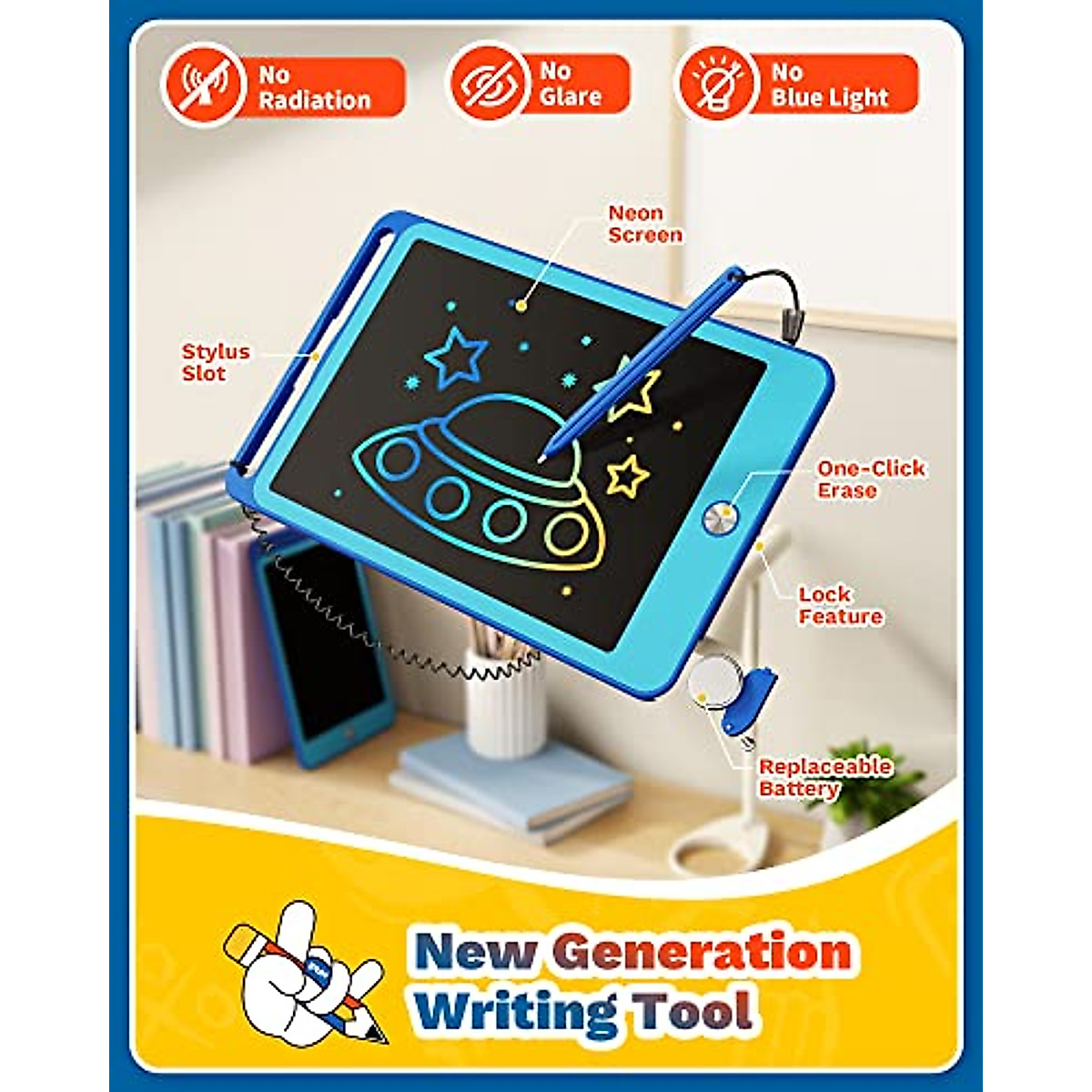 TEKFUN 2 Pack LCD Writing Tablet for Kids, 8.5 Inch Blue+Blue Doodle Board Drawing Board Reusable Drawing Tablet with Lanyard, Educational Kids Toddler Toys Birthday Gift for Boys Girls 3-12 Years Old
