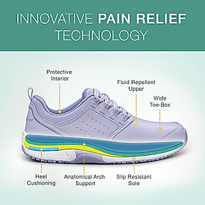 Orthofeet Women's Orthopedic Lavender Leather Talya Nurse Shoes, Size 8 Wide