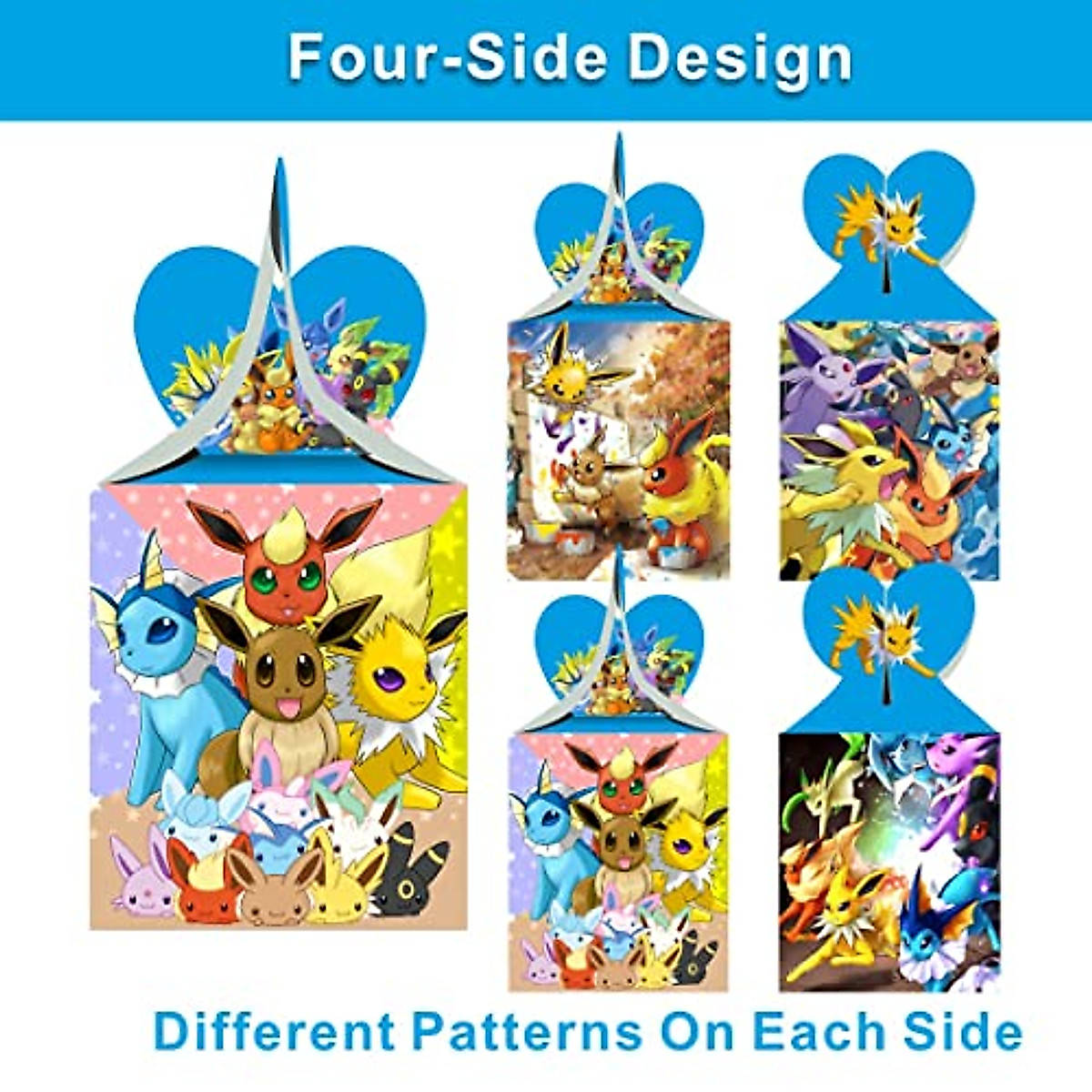 12pcs Eevee Evolutions Party Gift Boxes Goodie Boxes for Cartoon Theme Birthday Party Supplies, Decorations Boxes Candy Boxes
