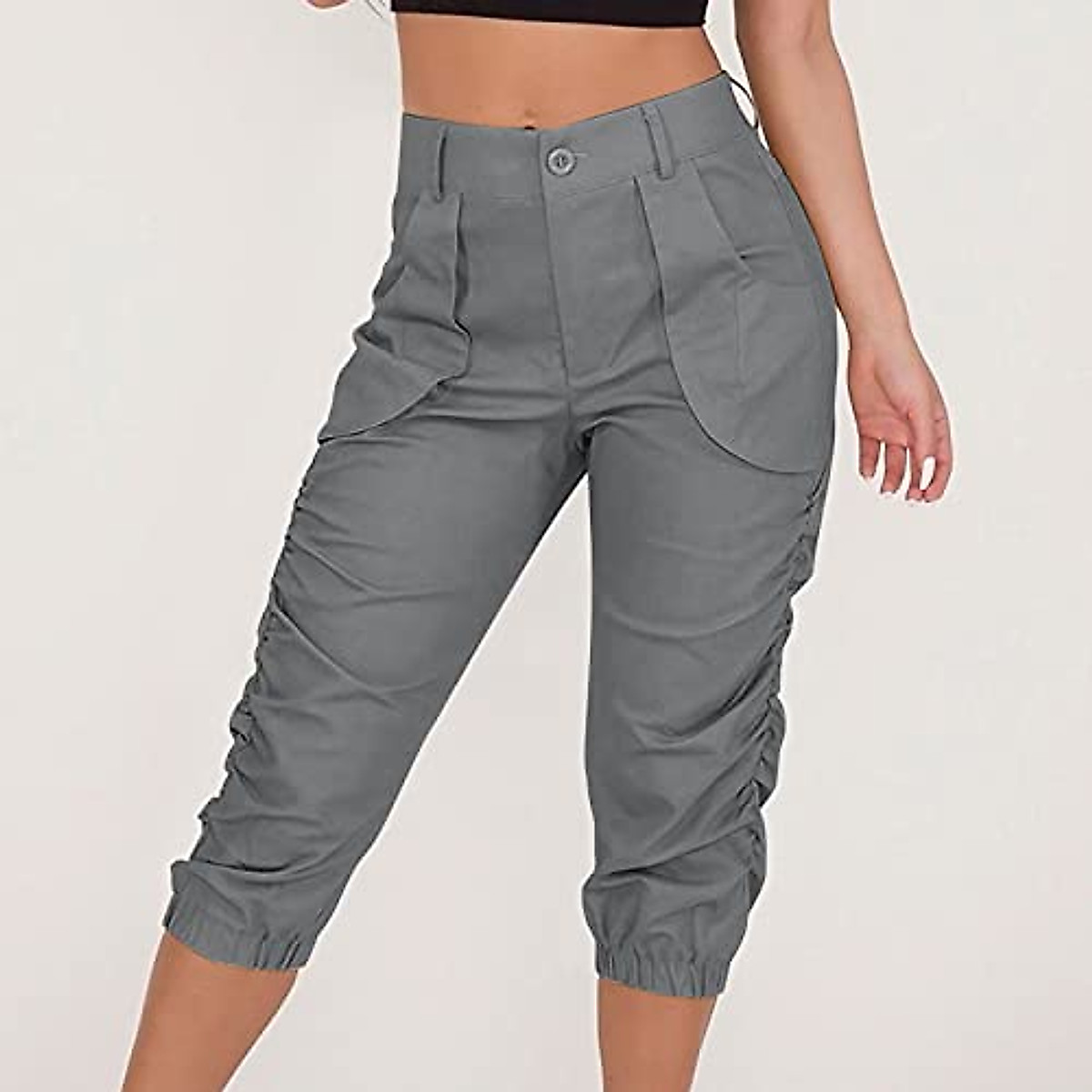 fold Over Yoga Pant Harem Pants Women high Waist Pull on Pants Women Plus Size Cargo Capri Womens Comfy Clothes Womens Elastic Waist Capris for Women Plus Size