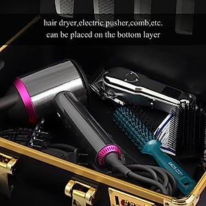 Kinglioncase Barber Case Clipper Bag Gold, Hair Kit Tool Box Aluminum Organizer with Portable Handle and Secure Numlock for Scissors, Clippers, Barber Supplies 15.7" x 12" x 6.1"