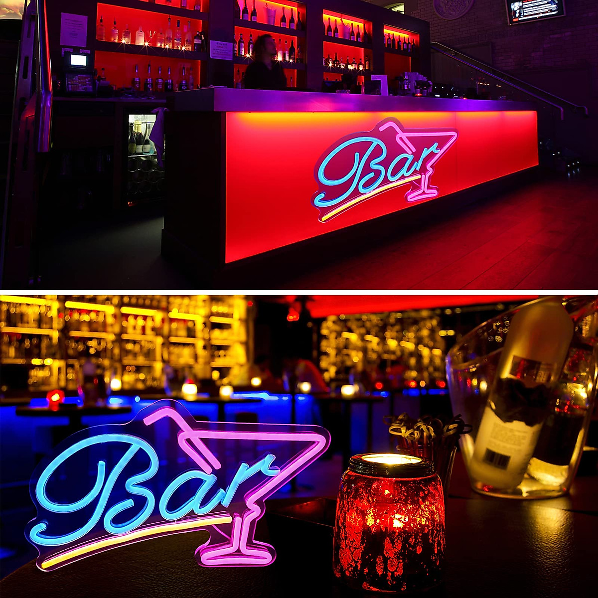 Pedaiah Bar Neon Sign - Acrylic LED Bar Sign with Hanging Chain, USB Powered, 14.96x9.06 inches, Bar Decor for Home, Bistro, Party, Club, Wall Decor