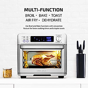 OVENTE Air Fryer Toaster Oven Combo, 26 Qt Stainless Steel Countertop Convection Oven with 1700W Power, Digital Display and Accessories, Perfect for Pizza, Roast, Bake, Toast & Broil, Silver OFD4025BR