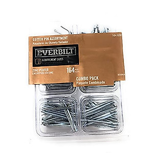 Everbilt 164 Pcs Galvanized Zinc Plated Steel Cotter Pin Clip Assortment Combo Pack Kit Set Key Fastner -Small- 6 Different Sizes- Not Metric, Made for USA, with USA Sizes-Extended Prong