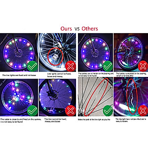 KIRIKIT Bike Wheel Lights, 2 Pack Bike Light Accessories for Night Riding, Super Bright Waterproof LED Night Riding Bicycle Front Back Tires Lights with Batteries for Kids Adults