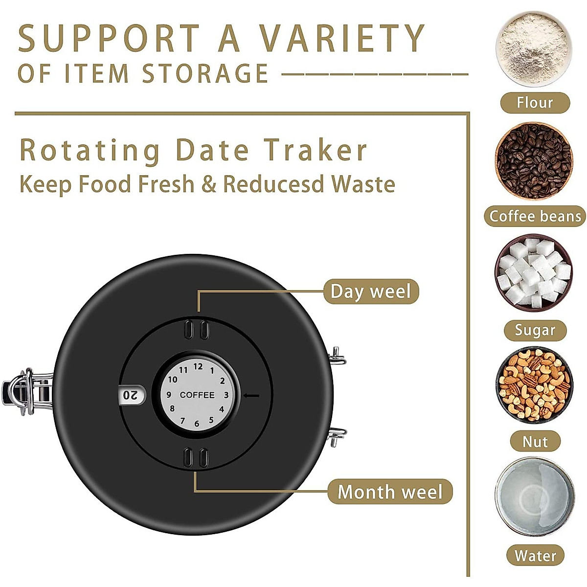 malmo Coffee Canister,Airtight Coffee Container with Date Tracker Lid, Stainless Steel Canister for Kitchen Food Storage 9oz, Black (22, Cylinder, 1, KF) (BK 9oz)