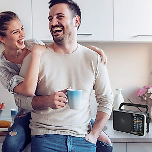 HDi Audio Home Vintage Portable AM/FM Desktop Radio, Battery Operated, Or AC Power, | Headphone Jack | Big Speaker | Large Operated Analog Radio (Silver)