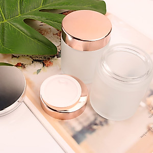 4 Pack,3.4 oz Frosted Glass Jars with Lids,Round Empty Storage Containers with Rose-Golden Lids & Inner Liners,Travel Jars Pot for Cosmetics,Gel,Scrubs,Makeup,Face Cream Lotion