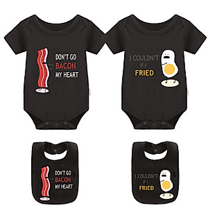 YSCULBUTOL Baby Twin Bodysuit Perfect Together Twin Best Friend Bacon Eggs Twins Set Double Baby Twin Cute(Black, 3-6 Months)