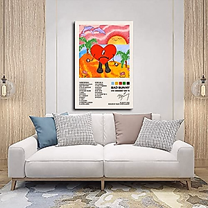 Bad Poster Bunny Un Verano Sin Ti Music Album Cover Signed Limited Edition Poster Canvas Poster Wall Art Decor Print Picture Paintings for Living Room Bedroom Decoration Unframe:12x18inch(30x45cm)