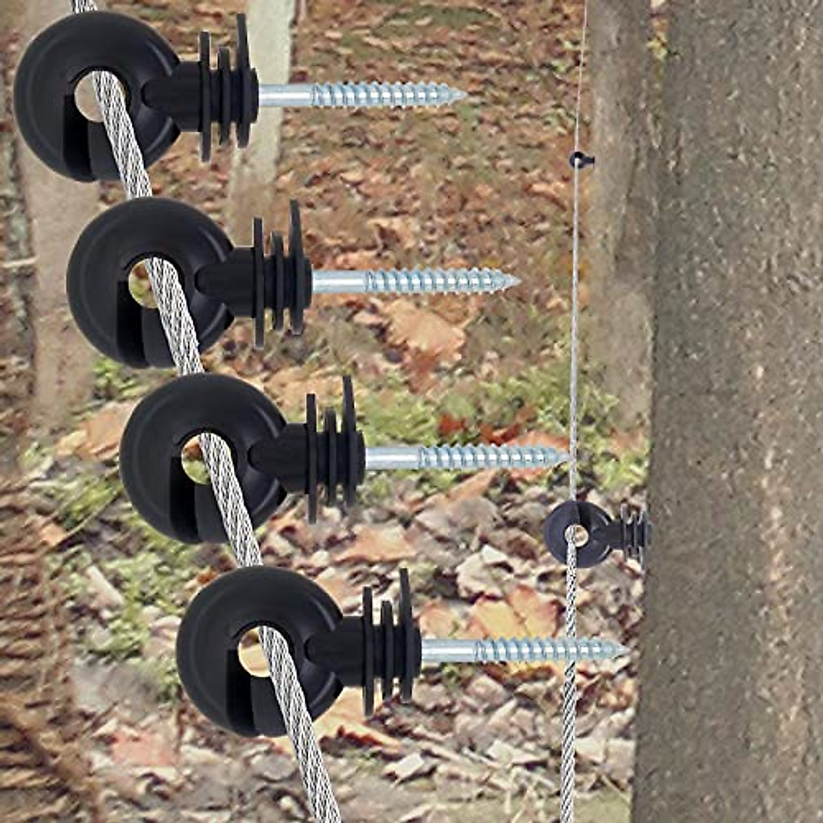 NQN 100 Pcs Black Electric Fence Insulator Screw-in Insulator Fence Ring Post Wood Post Insulator and 1 Pc Free Insulator Socket Tool (Grid System Accessories for Animal Husbandry Electronic)