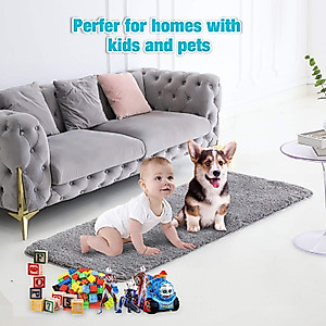 Kitchen Rugs, Anti-Slip Kitchen Rugs and Mats, 2 Pcs Kitchen Mats for Floor, Washable Rug for Kitchen, 17"x48"+17"x24", Grey