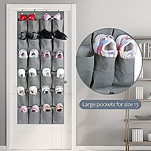 KEETDY 24 Large Over the Door Shoe Rack Hanging Shoe Organizer for Closet for Men Sneakers, Women High Heels, Grey