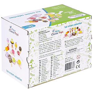 New Classic Toys Wooden Ice Cream Set Pretend Play Toy for Kids Cooking Simulation Educational Toys and Color Perception Toy for Preschool Age Toddlers Boys Girls