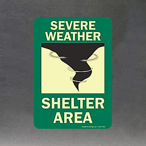 SmartSign "Severe Weather, Shelter Area" Label | 7" x 10" Glow-in-The-Dark Laminated Vinyl Sticker, Made in USA